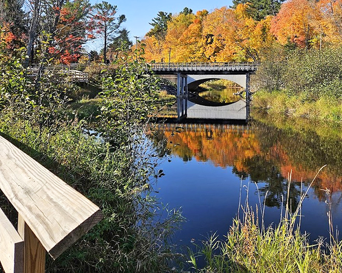 Nara Nature Park's bridge reflects autumn's glory in mirror-like waters &ndash; a moment of zen that makes you forget checking your phone for hours.