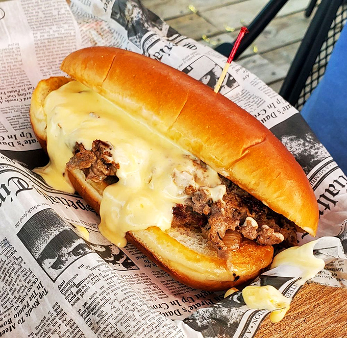 This isn't just a sandwich; it's a cheesy love affair between tender meat and a perfectly toasted roll.