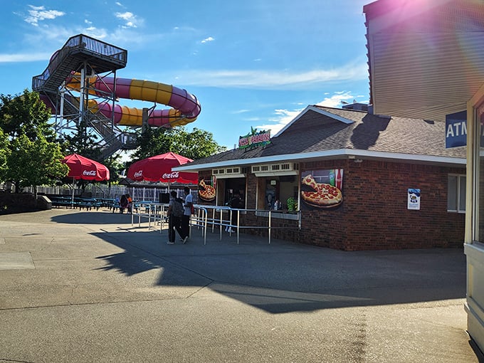 After conquering water slides that defy both gravity and common sense, refuel at the park's Pizza Paradise &ndash; because swimming creates hunger only cheese can satisfy.