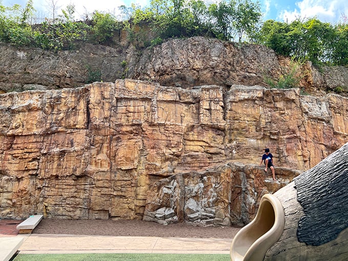 The amphitheater steps create a perfect gathering spot for impromptu performances or just catching your breath between adventures.