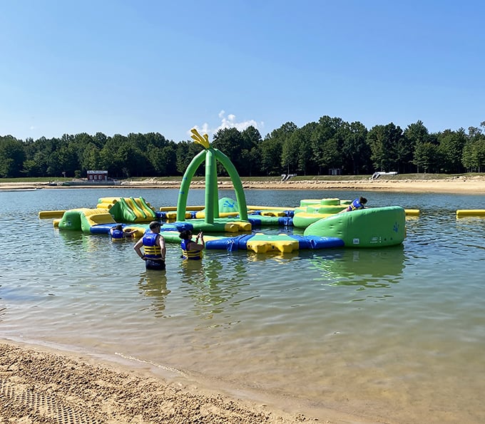 Conquering the floating playground requires strategy, balance, and accepting that you'll probably end up in the water regardless of your plans.