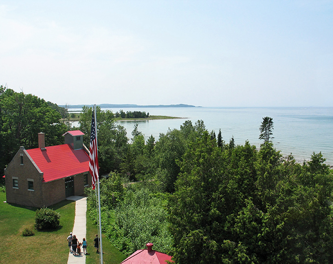 From this vantage point, you can almost hear the eagles soaring over Lake Michigan's endless blue horizon.