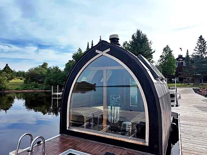 Curved wooden beams create a womb-like sanctuary, where stress evaporates faster than the water droplets on hot stones.