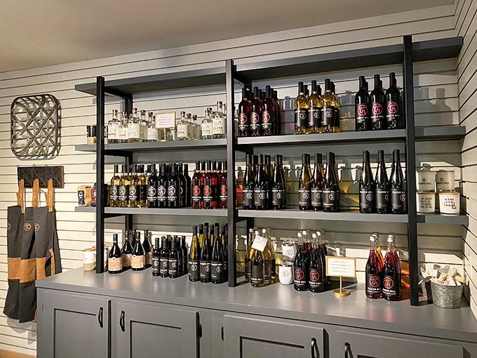 A treasure trove of bottled magic awaits on neatly organized shelves, each label promising a different journey through Southwest Michigan's terroir.