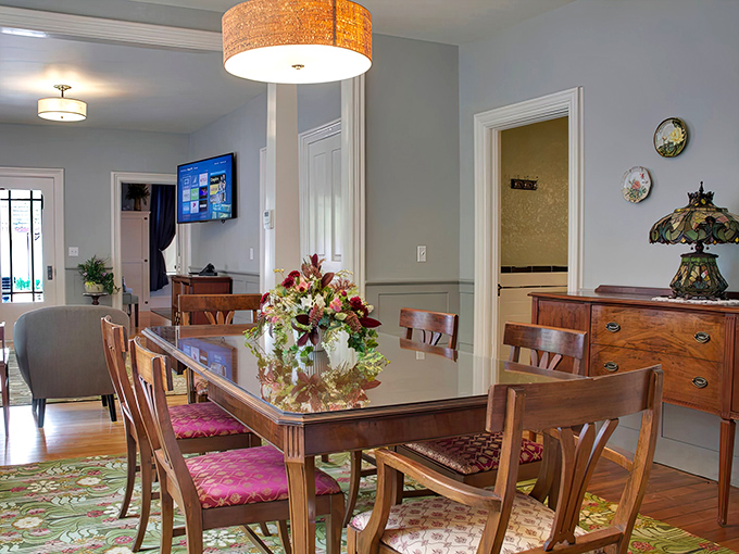 The dining area invites lingering conversations over coffee, with warm lighting that flatters everyone &ndash; no filter needed!