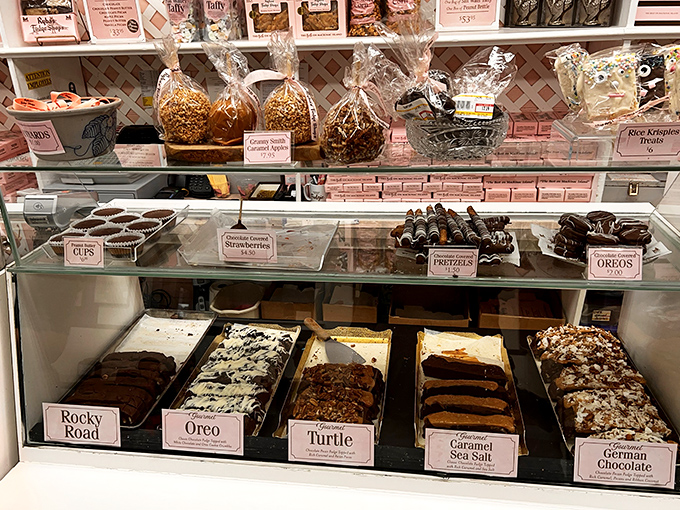 Sweet real estate! Ryba's display cases showcase an impressive neighborhood of treats from fudge slabs to chocolate-dipped pretzels and caramel apples.