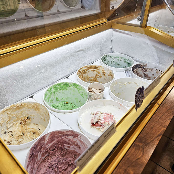 Tubs of creamy temptation await their moment of glory, each flavor a different pathway to ice cream nirvana.