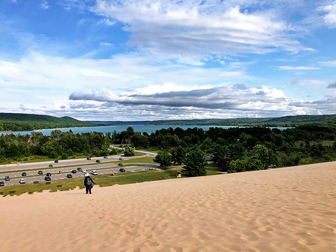 From this vantage point, you can almost see tomorrow. Lake Michigan spreads below like a blue blanket while cars look like toys.