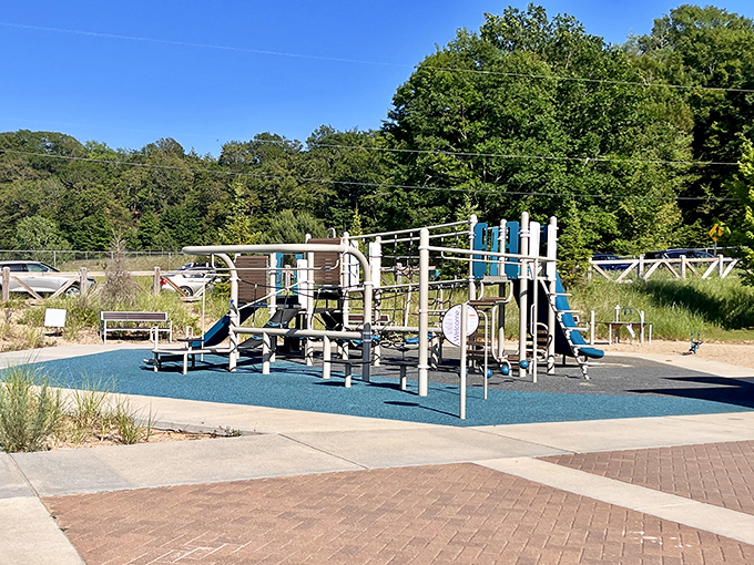 The modest playground offers a sandy-toed intermission for little beach-goers who've temporarily had their fill of wave-jumping and sandcastle engineering.