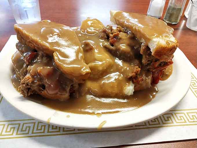 This isn't just a sandwich&mdash;it's an engineering marvel of tender roast beef absolutely smothered in rich, homemade gravy.