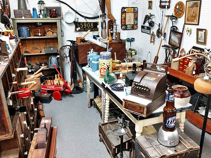 A collector's paradise where vintage beer taps stand at attention next to old license plates &ndash; perfect for that basement bar renovation.