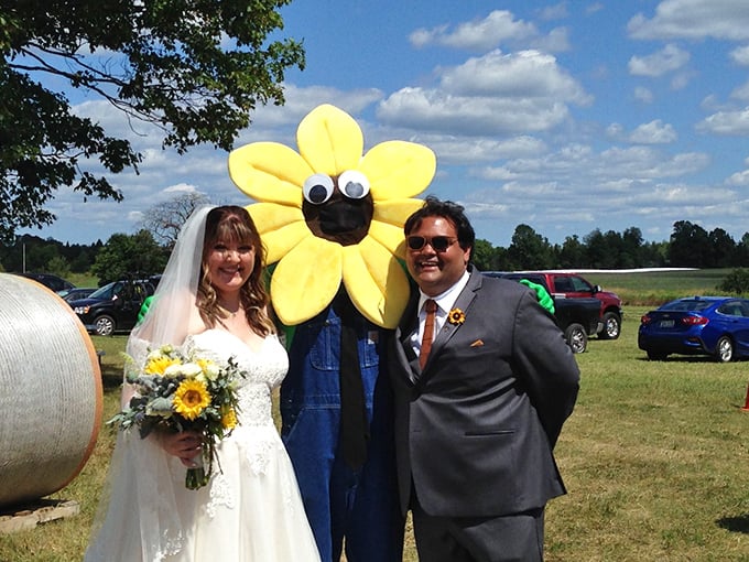 Even wedding bells sound sunnier at Hall Farms, where this couple said "I do" with a special guest in attendance.