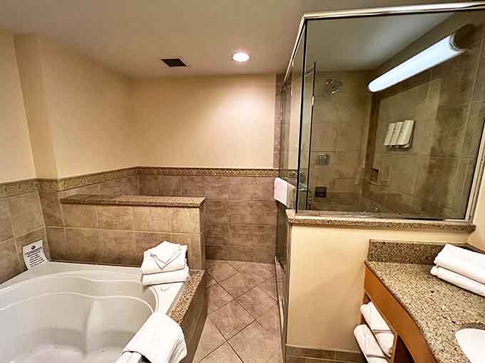 Spacious bathrooms combine practicality with touches of Bavarian style &ndash; the perfect place to freshen up after a day of adventures.