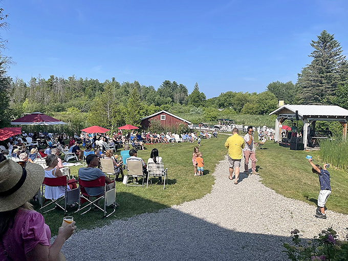 Summer perfection: visitors relax on the sprawling lawn while enjoying live music, spectacular views, and the convivial atmosphere that makes Boathouse a community gathering place.