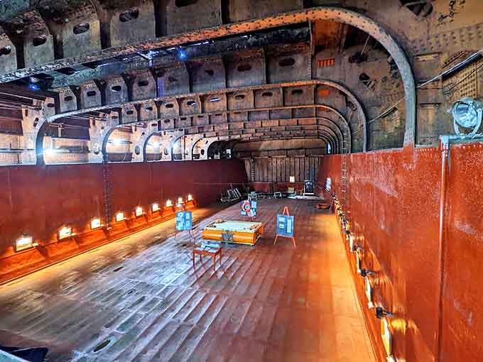 The cavernous cargo hold once carried 12,000 tons of iron ore and coal. Now it carries something even more valuable – Great Lakes history.