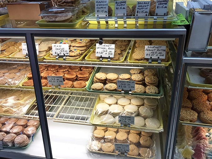 Rows of cookies stacked like delicious soldiers, each one ready to sacrifice itself for your afternoon snack break happiness.