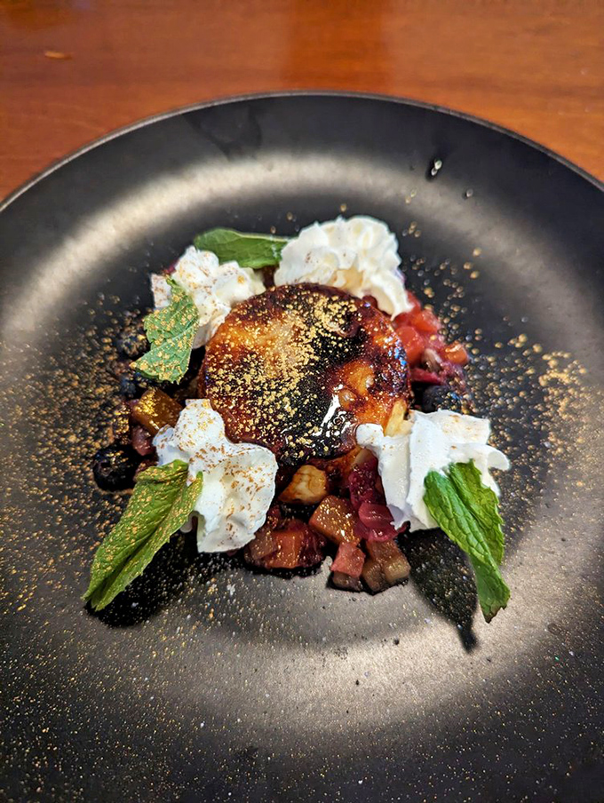 Cr&egrave;me br&ucirc;l&eacute;e with that perfect crack-and-sink spoon experience &ndash; like breaking thin ice on a puddle, but deliciously edible and socially acceptable.