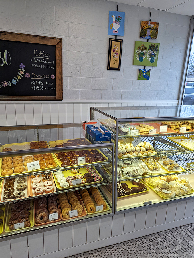 The morning's freshly made lineup stands at attention &ndash; chocolate-glazed soldiers and sprinkle-topped generals in this delicious donut army ready for duty.
