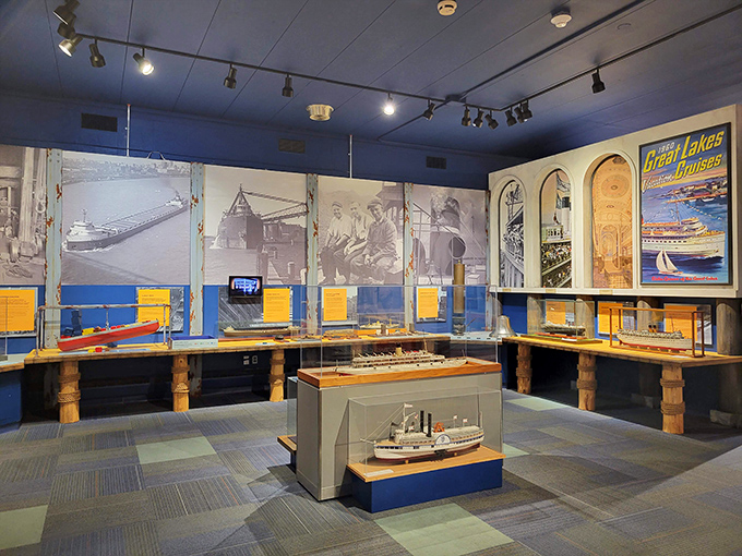 The Dossin Great Lakes Museum showcases maritime history with ship models and artifacts that tell tales of the freshwater seas that shaped Michigan's destiny.