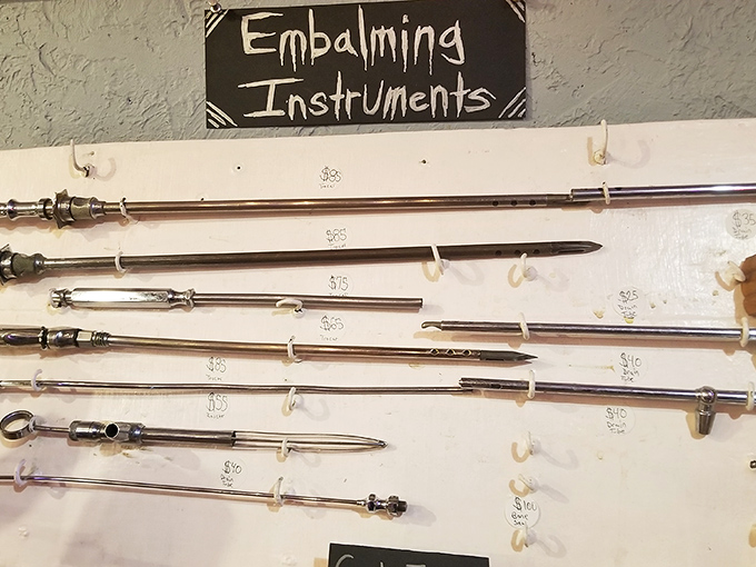 These embalming instruments remind us that before the age of minimally invasive procedures, medical tools looked like they belonged in a medieval dungeon.