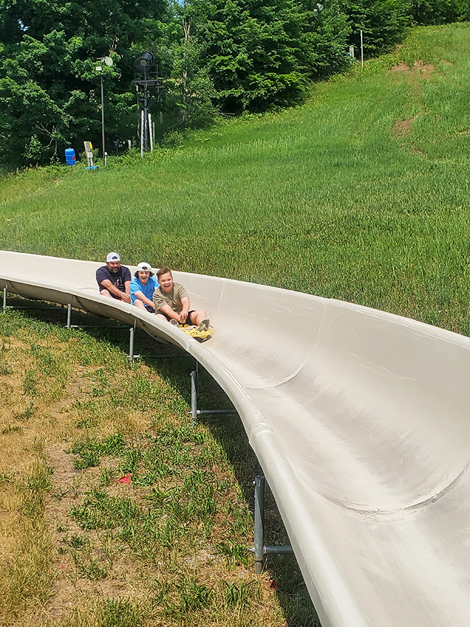 Multi-generational fun in action &ndash; proving you're never too young or too old to experience the simple joy of zooming down a mountain.