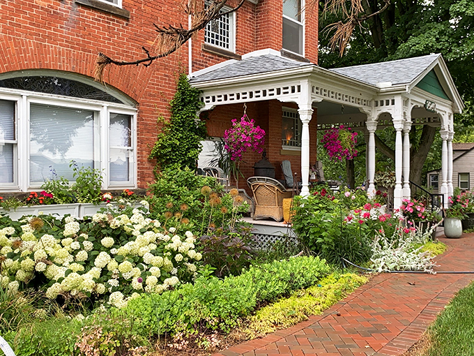 Garden: The meticulously maintained gardens frame the white porch columns, creating a colorful tapestry that changes with each passing season.