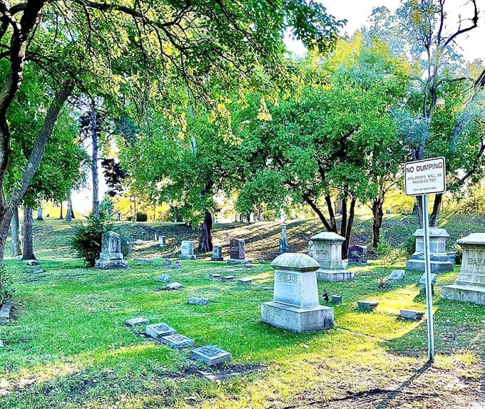 Even in eternal rest, there are rules to follow, though these reminders seem almost unnecessary in such a peaceful setting.