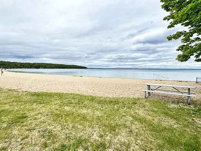 This lonely picnic table waits patiently for families to gather, share meals, and create the stories they'll tell for years.