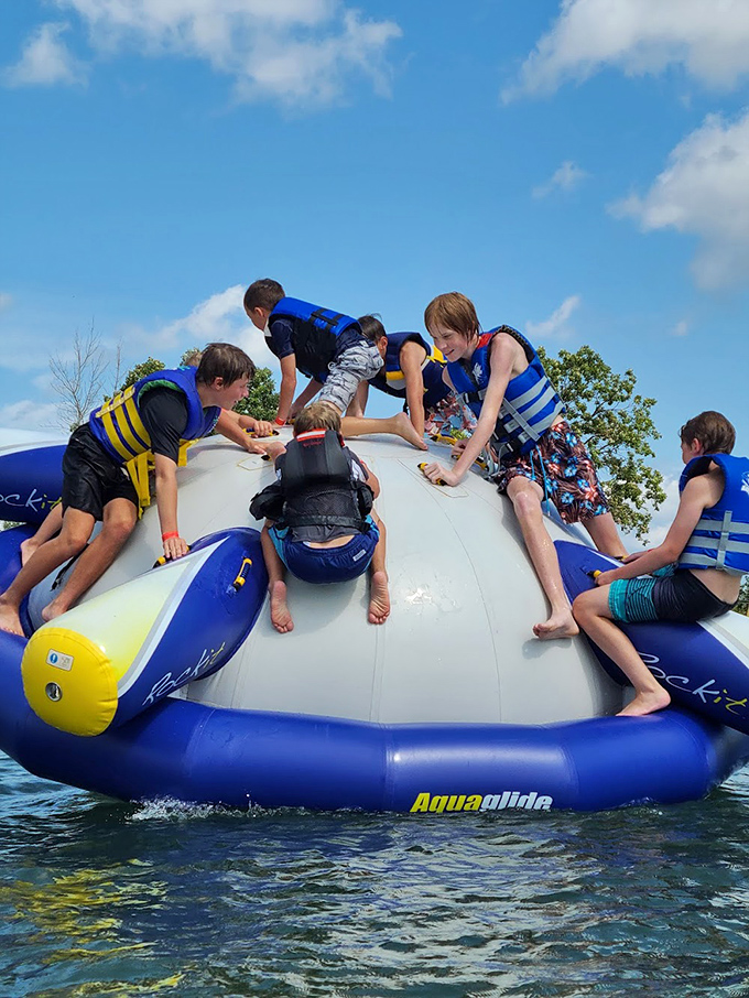 Inflatable slides and climbing walls create an obstacle course that challenges even the most athletic visitors.