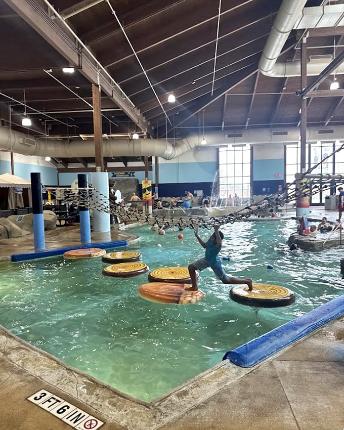 These innocent-looking floating logs separate the graceful from the graceless &ndash; a balancing challenge that humbles adults while kids skip across effortlessly.