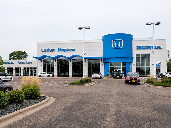 Even the car dealerships in Hopkins maintain that small-town friendliness, with the blue Honda sign becoming a local landmark.