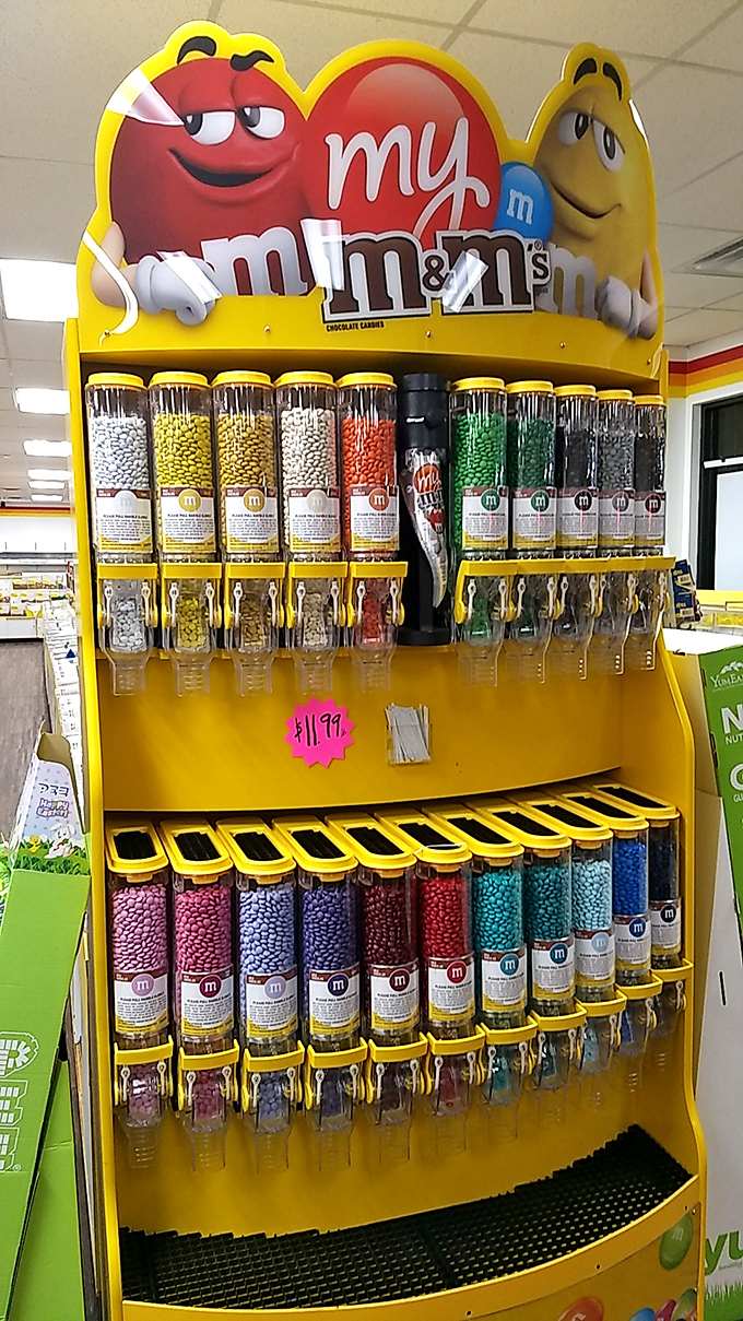 This M&M's display is the United Nations of candy &ndash; bringing together all colors and varieties in a monument to chocolate-coated harmony.