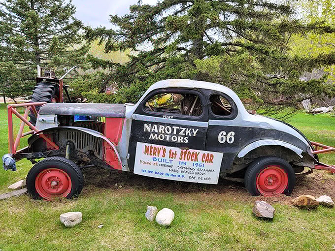 This vintage racing machine, proudly displaying its "66" number, preserves a piece of local motorsport history.