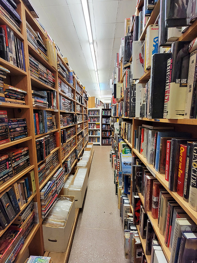 Excuse me becomes your mantra in these narrow passages where shoulders brush against potential discoveries on both sides.