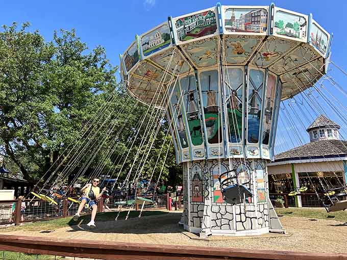 This vintage swing ride offers the perfect combination of nostalgia and mild terror, just like the good old days.