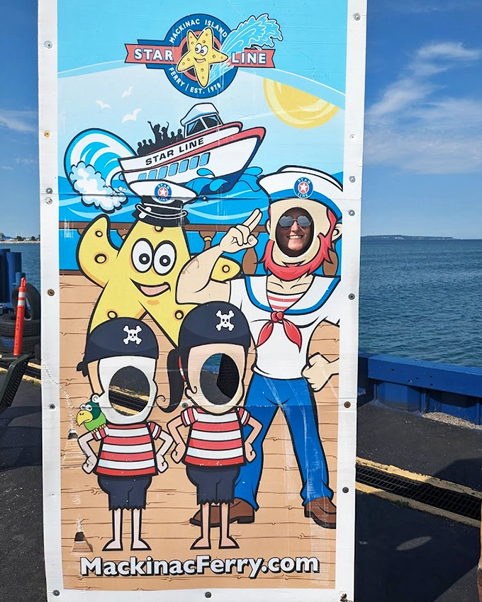 A perfect photo opportunity awaits visitors – stick your face in and instantly transform into a cartoon pirate crew member with Star Line's whimsical cutout.