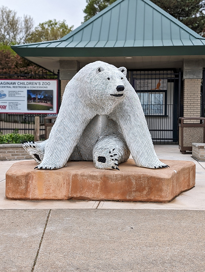 Arctic majesty in Michigan! This impressive polar bear sculpture welcomes visitors with a cool presence year-round.