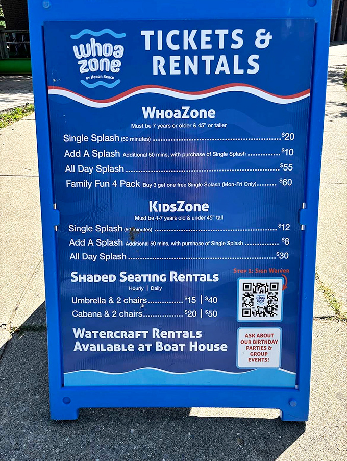 The pricing board reveals the cost of joy &ndash; surprisingly reasonable for the guaranteed muscle soreness and uncontrollable giggles that await.