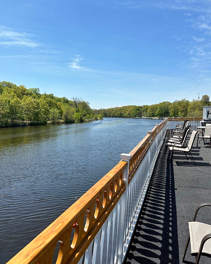 Peaceful river views belie the dramatic events unfolding onboard &ndash; nature's serenity contrasting with manufactured mayhem.