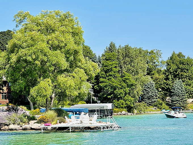 Private docks stretch into that impossible blue like wooden runways &ndash; each one a front-row seat to nature's most impressive water show.