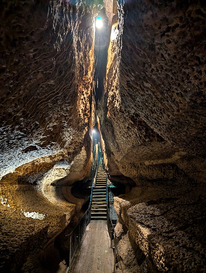 The cave's main pathway guides visitors through millions of years of geological history, with expert lighting highlighting key features.