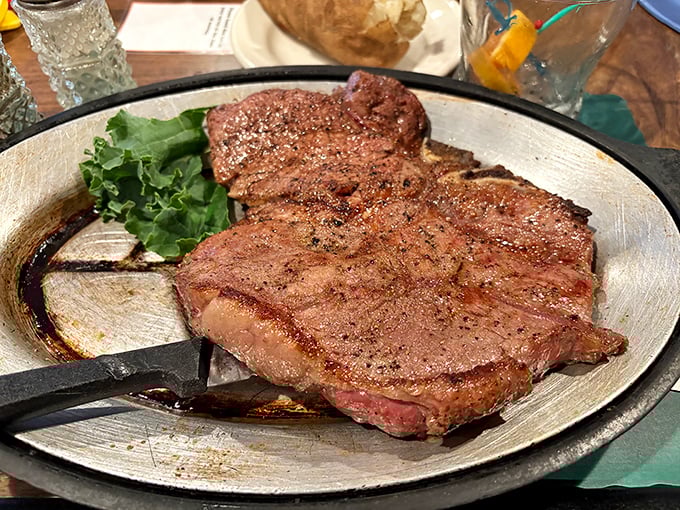 The perfect steak awaits – with vegetables and dips arranged with care on a crystal tray of nostalgia.