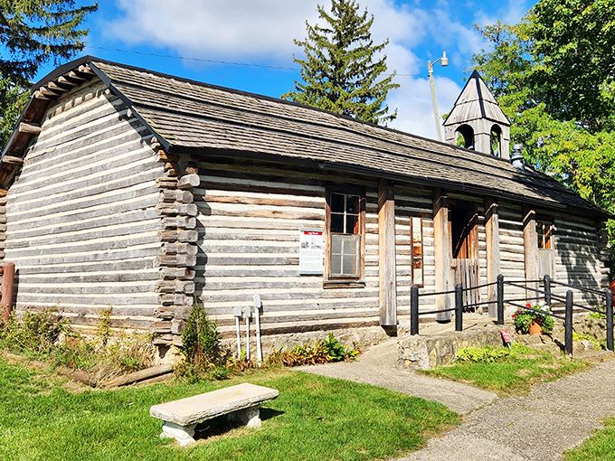 Swiss Historical Village Museum This rustic log chapel stands as a testament to the faith that sustained Swiss immigrants through their journey to a new homeland.