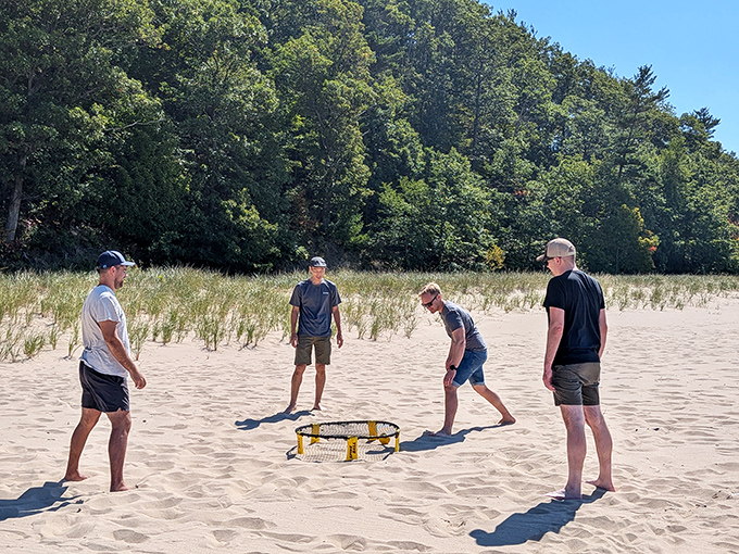 Beach games take on new meaning when played against a backdrop of endless blue water.
