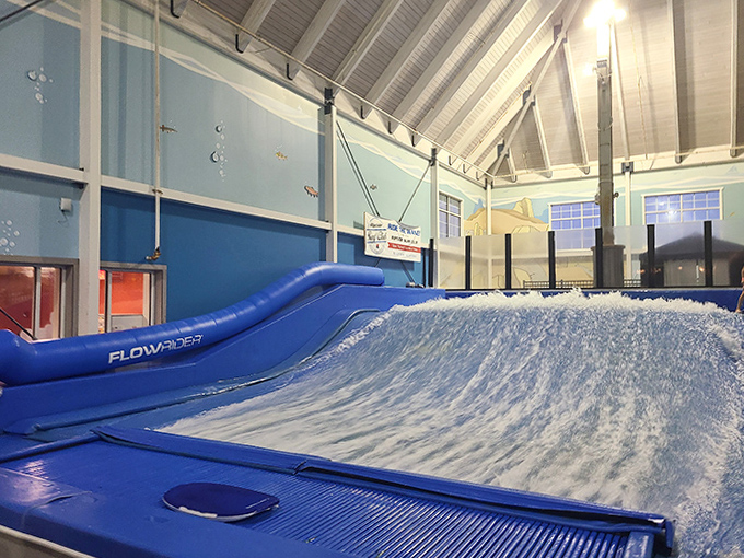 The FlowRider's perpetual wave offers the thrill of surfing without those pesky sharks or the need to drive to an actual ocean.