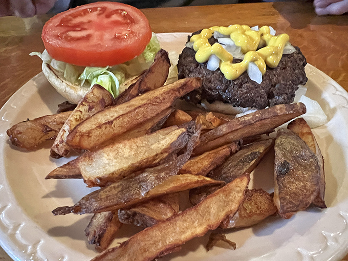 This isn't some wimpy fast-food imposter, it's a hand-formed burger with fries cut from actual potatoes that morning.