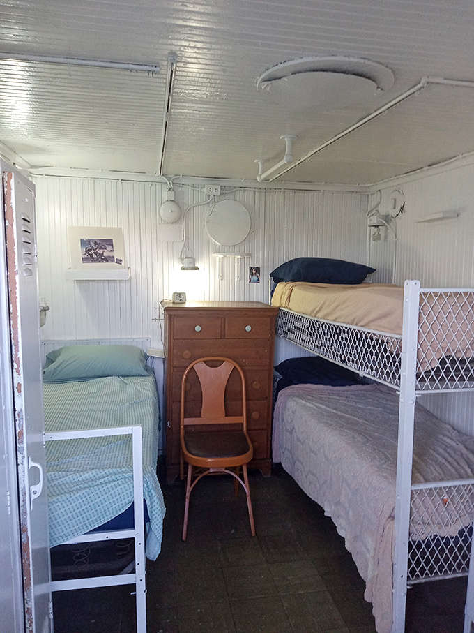 Cramped crew quarters reveal the spartan conditions sailors endured. These tiny bunks were home sweet home during long voyages across the temperamental Great Lakes.