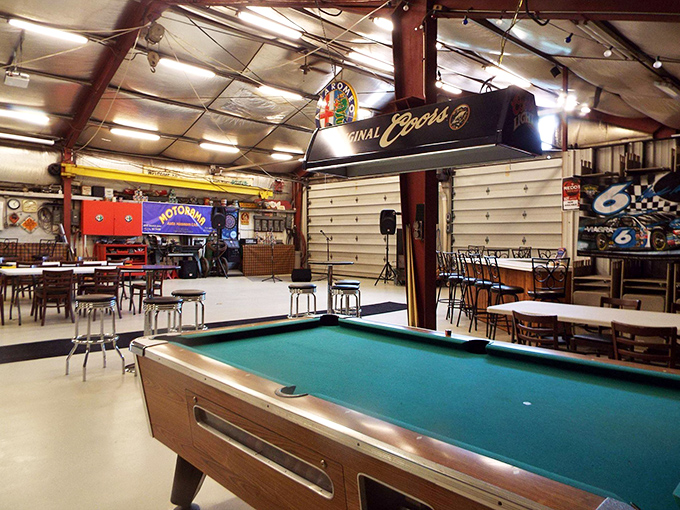 The museum's social area invites visitors to rack 'em up between viewings, because car talk flows better over a friendly game of pool.