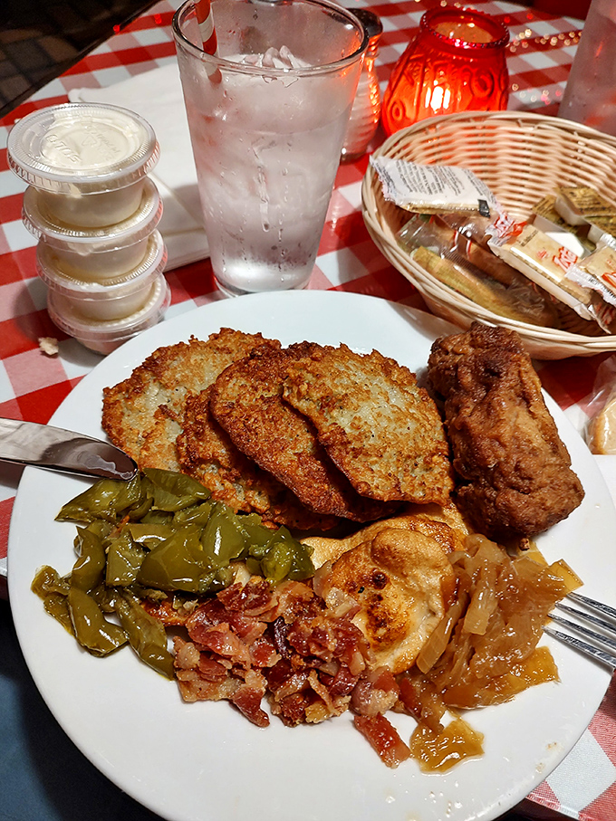 Golden-brown potato pancakes with a perfectly crispy exterior give way to a tender center &ndash; the ideal vehicle for sour cream or applesauce, depending on which side of the great debate you fall.