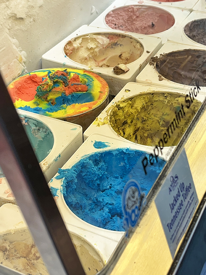 A rainbow coalition of ice cream possibilities &ndash; from psychedelic Superman to sophisticated Peppermint Stick &ndash; waiting for their forever homes in waffle cones.